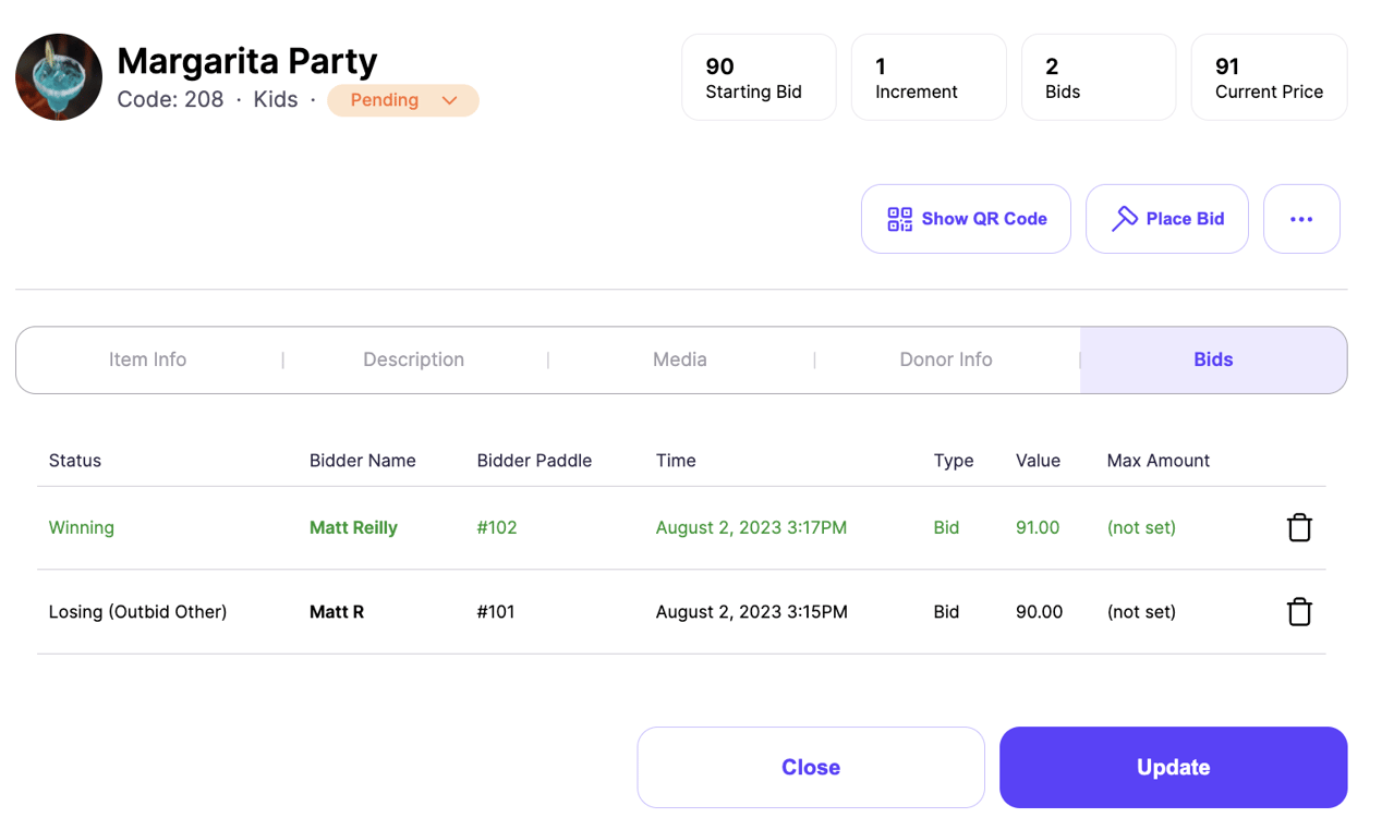 How to Remove Bids from an Item